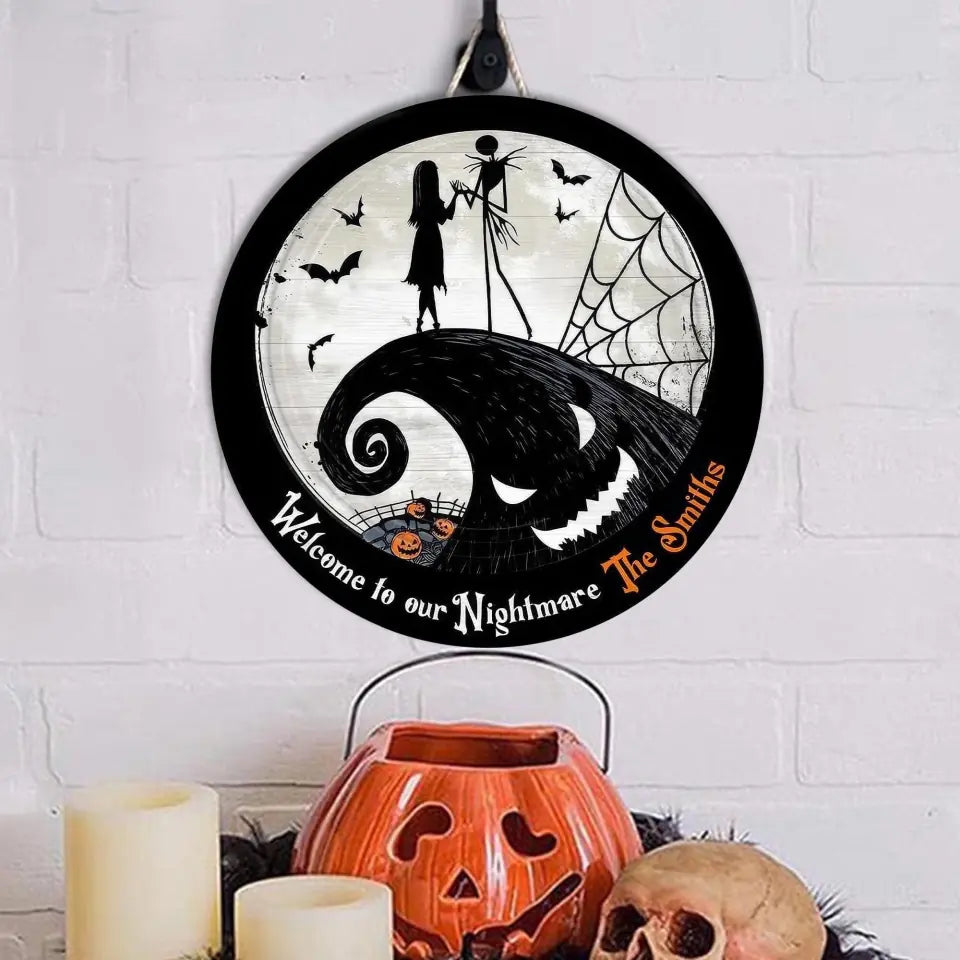 Welcome To Our Nightmare Personalized Family Name Wooden Sign, Night B ...