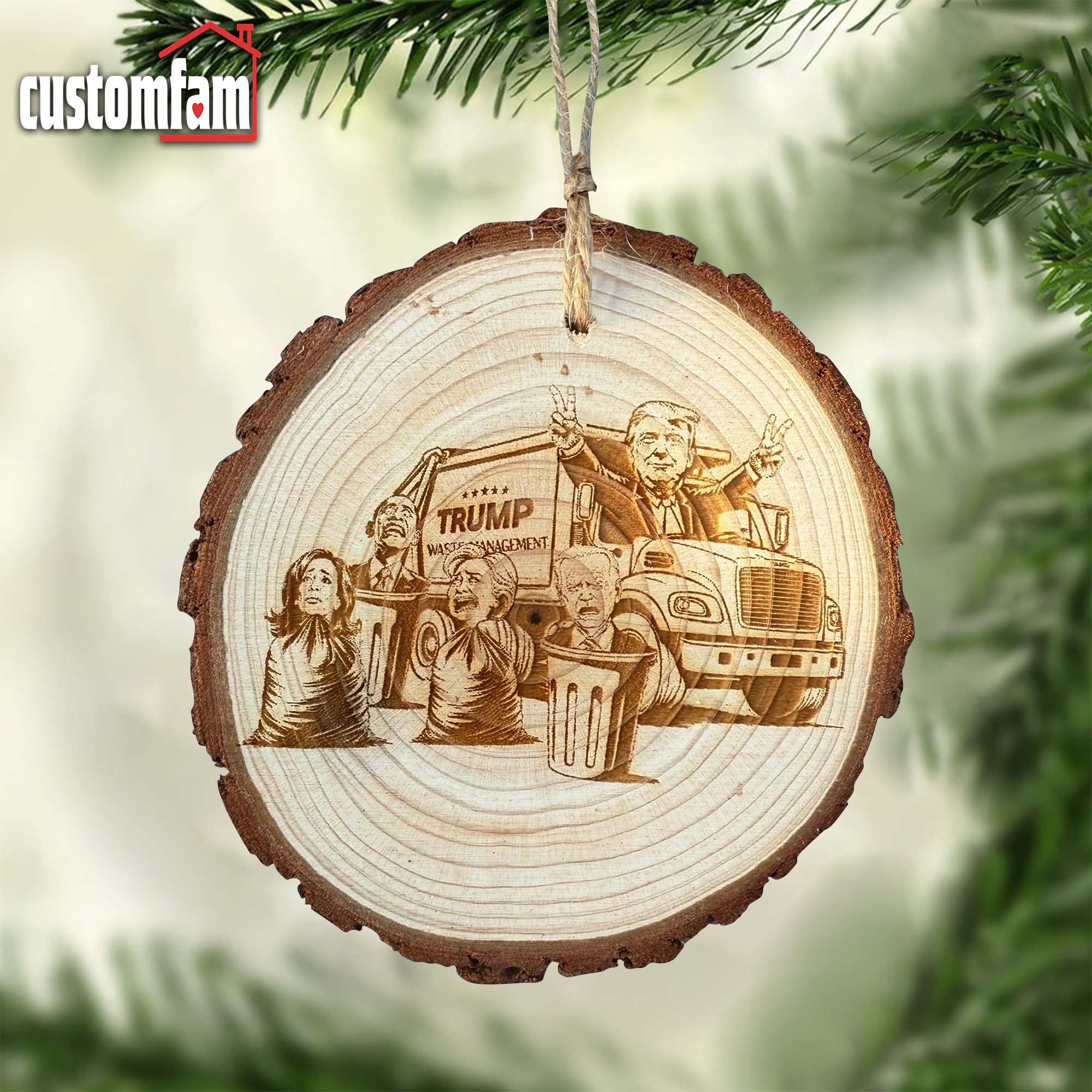 Trump2024 Funny Christmas Wood Ornament, Funny Political Gifts – CustomFam