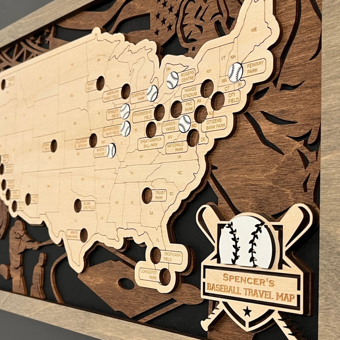 Baseball Stadium Map With Pins, Baseball Park Map, Major League Baseba ...