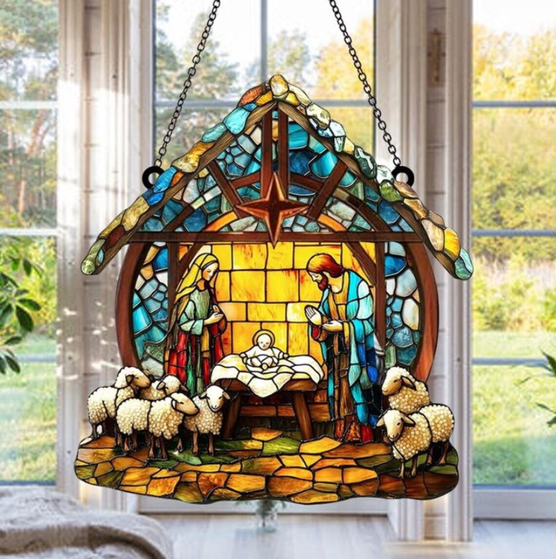 Nativity Scene Suncatcher Ornament, Nativity Christmas Window Hanging ...