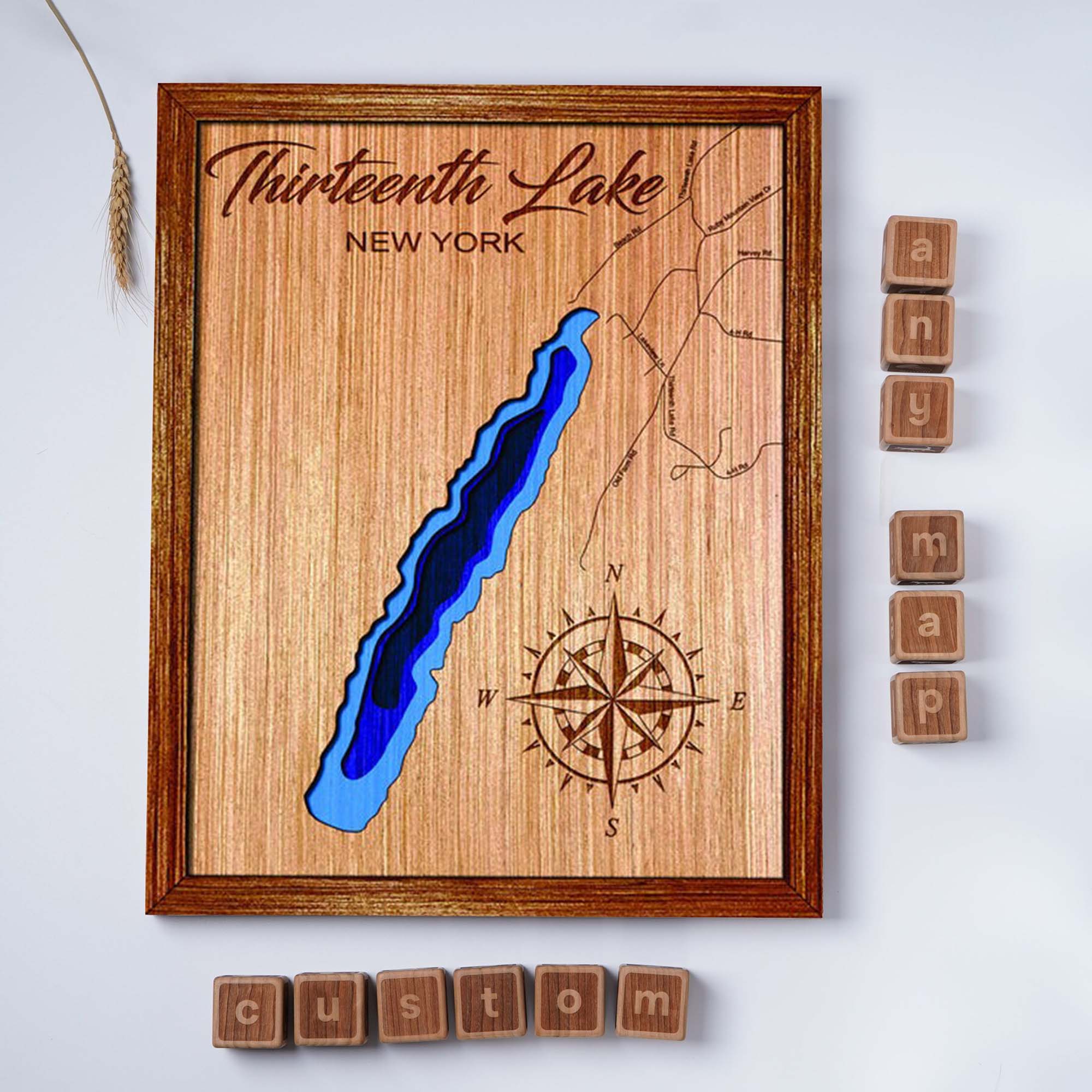 Custom Thirteenth Lake New York Topographical Map, 3D Lake Map, Lake H ...