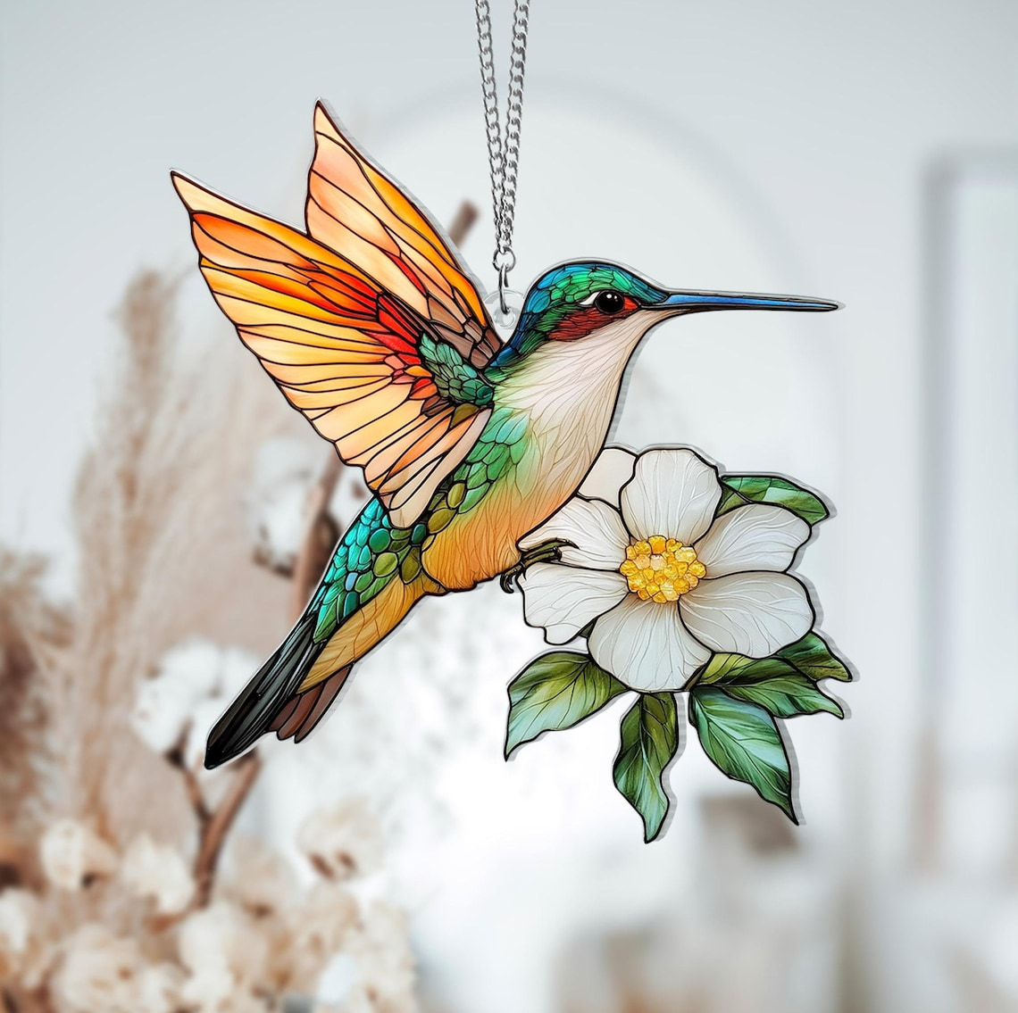 Hummingbirds And Flowers Suncatcher Ornament, Hummingbird Suncatcher ...