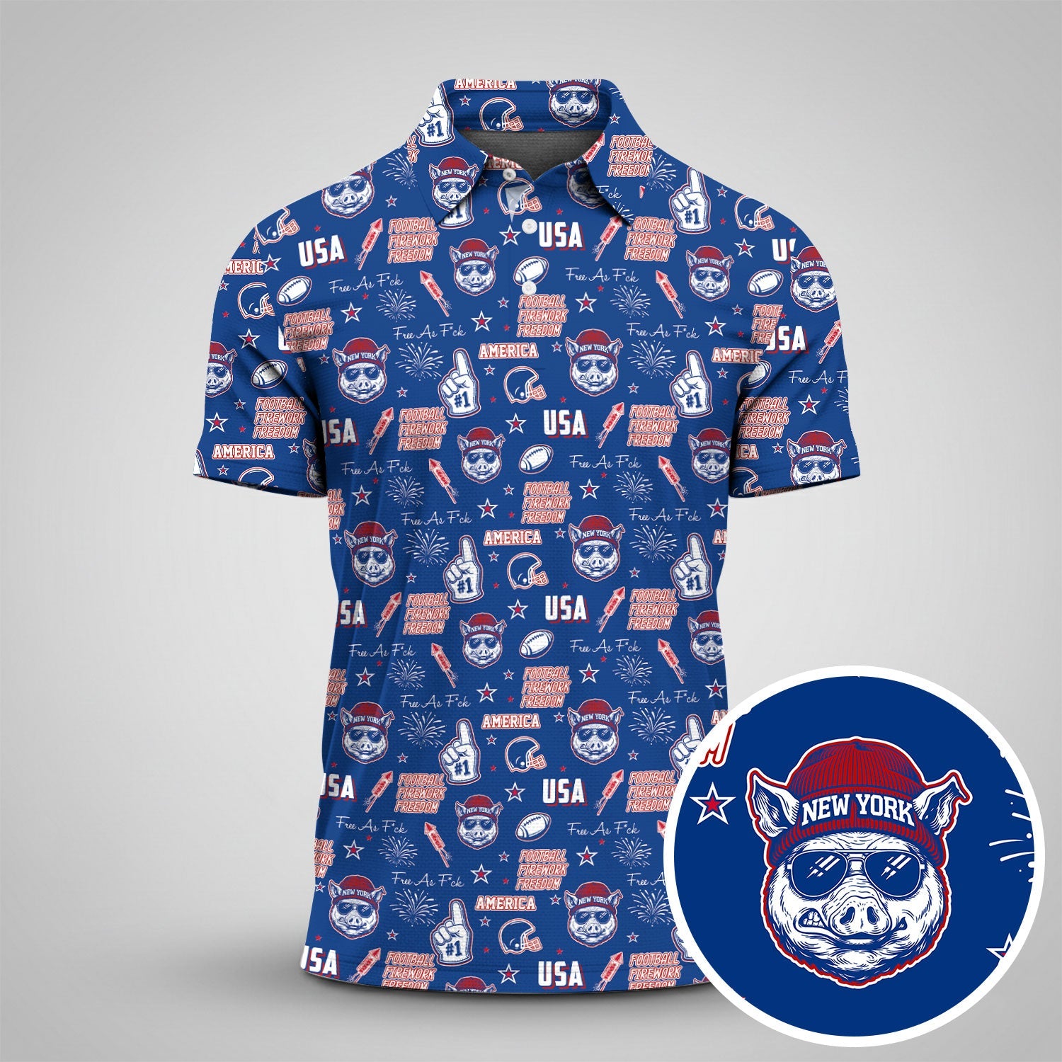 Hog Head Red White Blue Sport Polo, American Football League Gift Idea ...