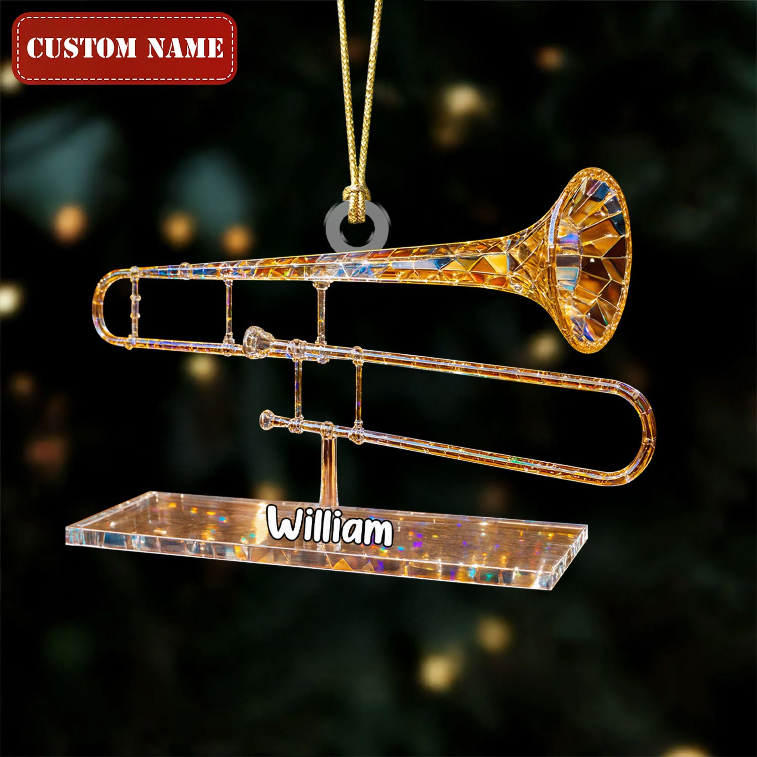 Trombone Custom Name Stained Glass Effect Acrylic Christmas Ornament ...
