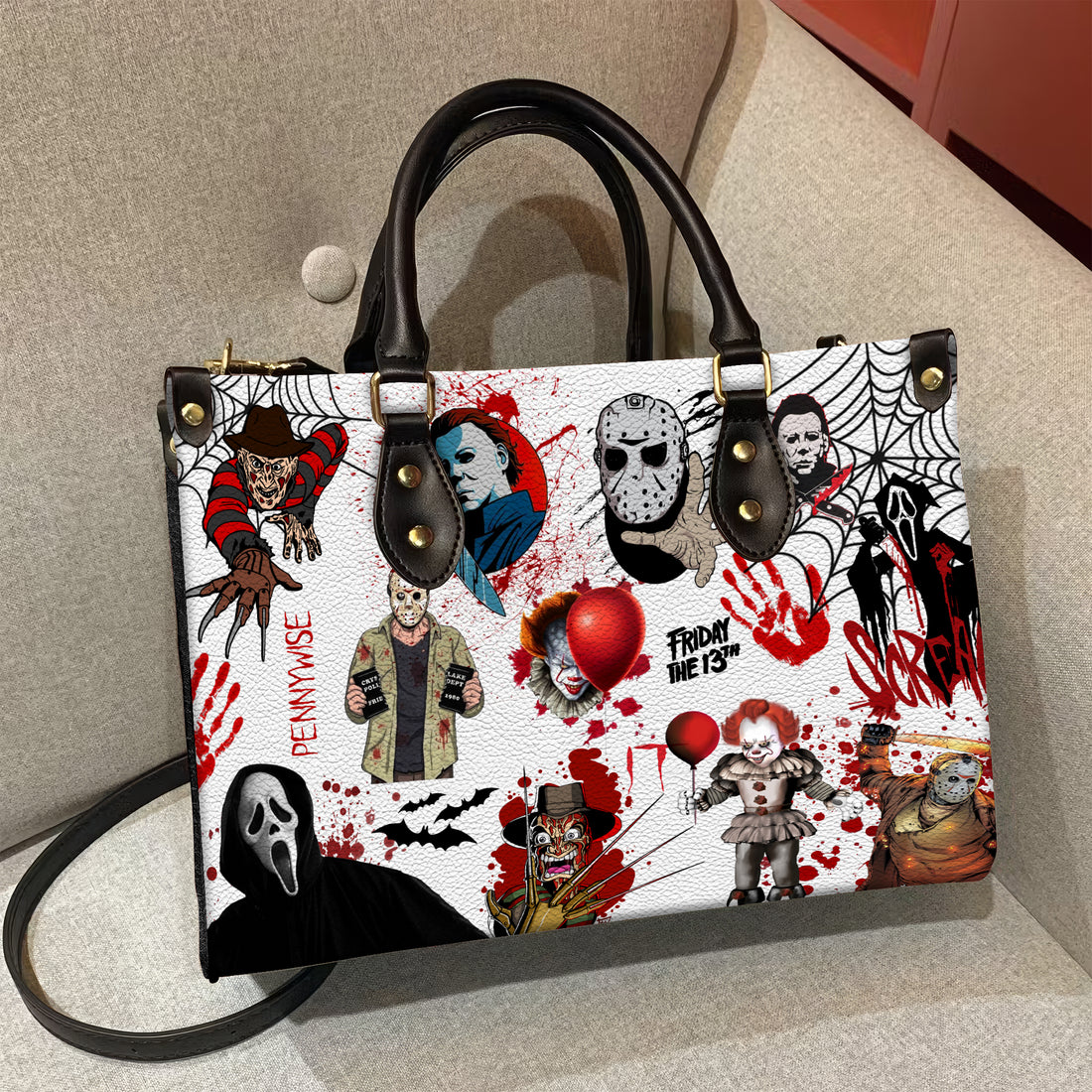 Halloween Horror Movie Characters Leather Bag, Spooky Purse With Walle ...