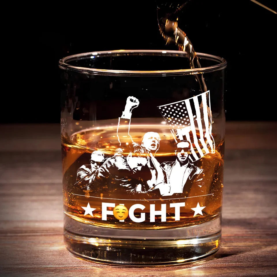Trump2024 Fight Fight Fight Whiskey Glass, Double Old Fashioned Glass ...