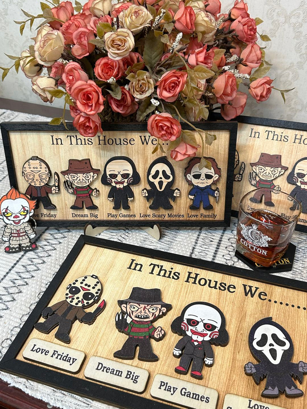 In This House We Horror Halloween Wood Sign Horror Movies Sign With Ma ...