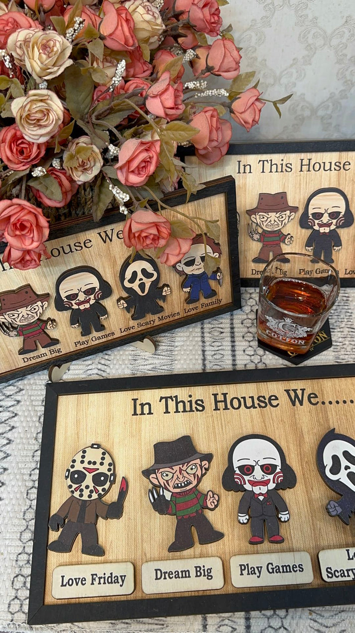 In This House We Horror Halloween Wood Sign Horror Movies Sign With Ma ...