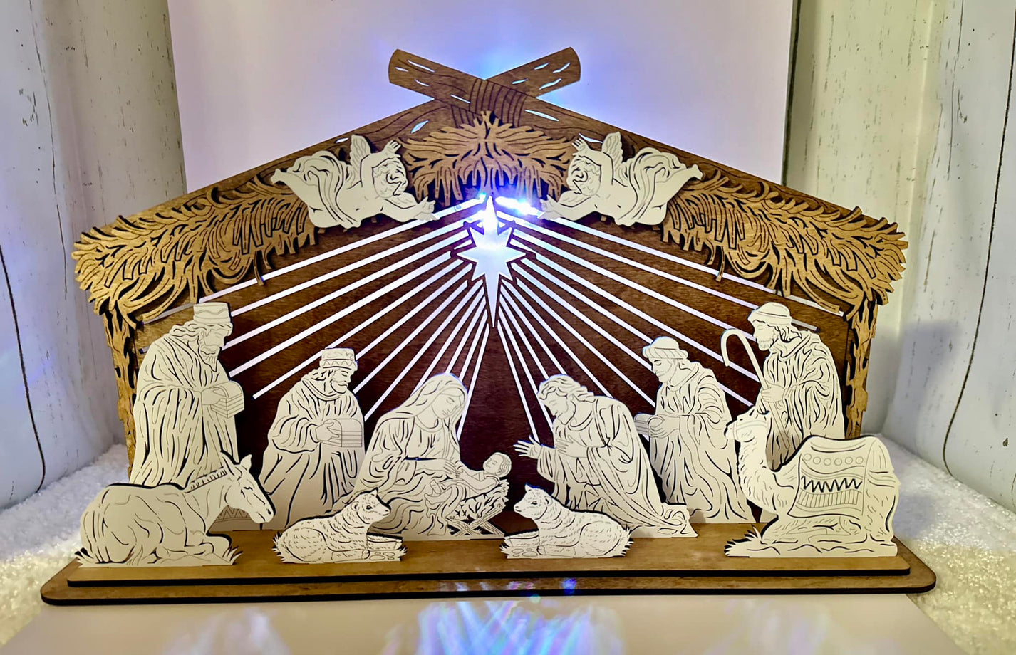 3 Layers Wood Nativity Set, 12 Characters Holy Family, Nativity Scene ...