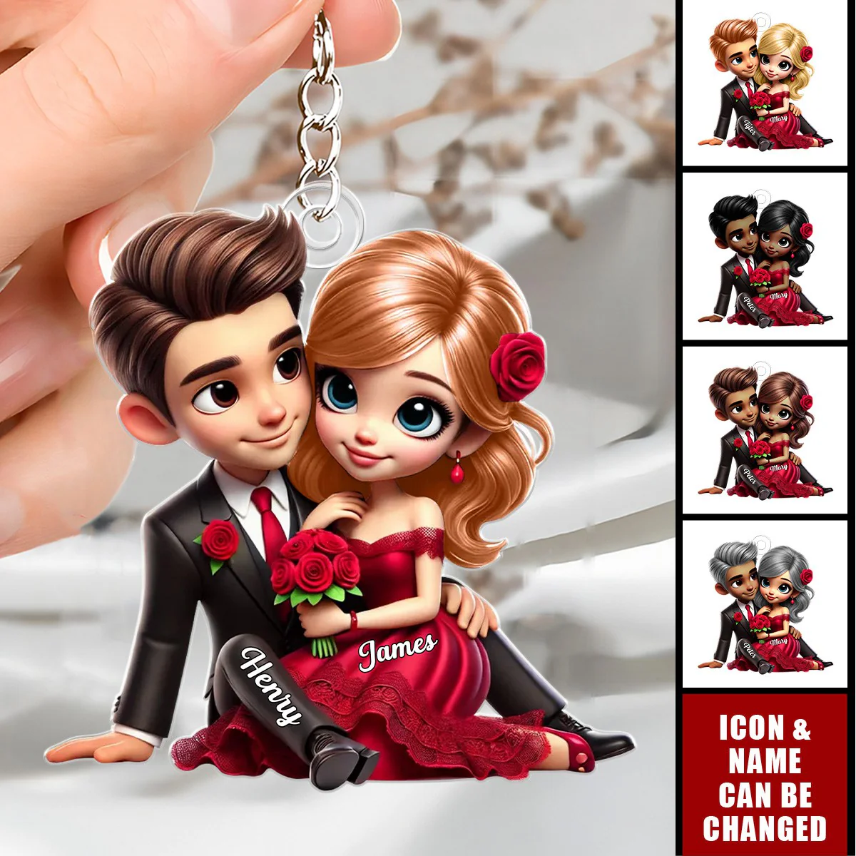 Newlyweds Romantic Couple Acrylic Ornament, Keychain For Couple, Cute ...