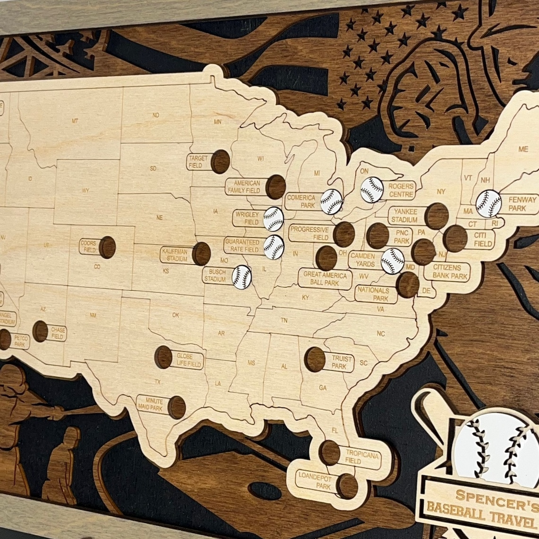 Baseball Stadium Map With Pins, Baseball Park Map, Major League Baseba ...