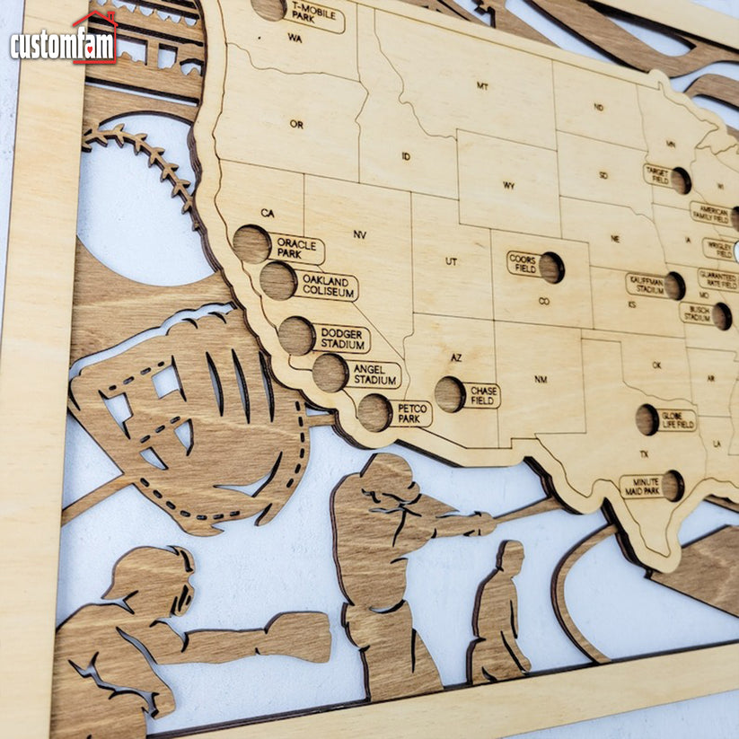 Baseball Stadium Map, Custom Wooden Map, Gift For Baseball Lovers ...