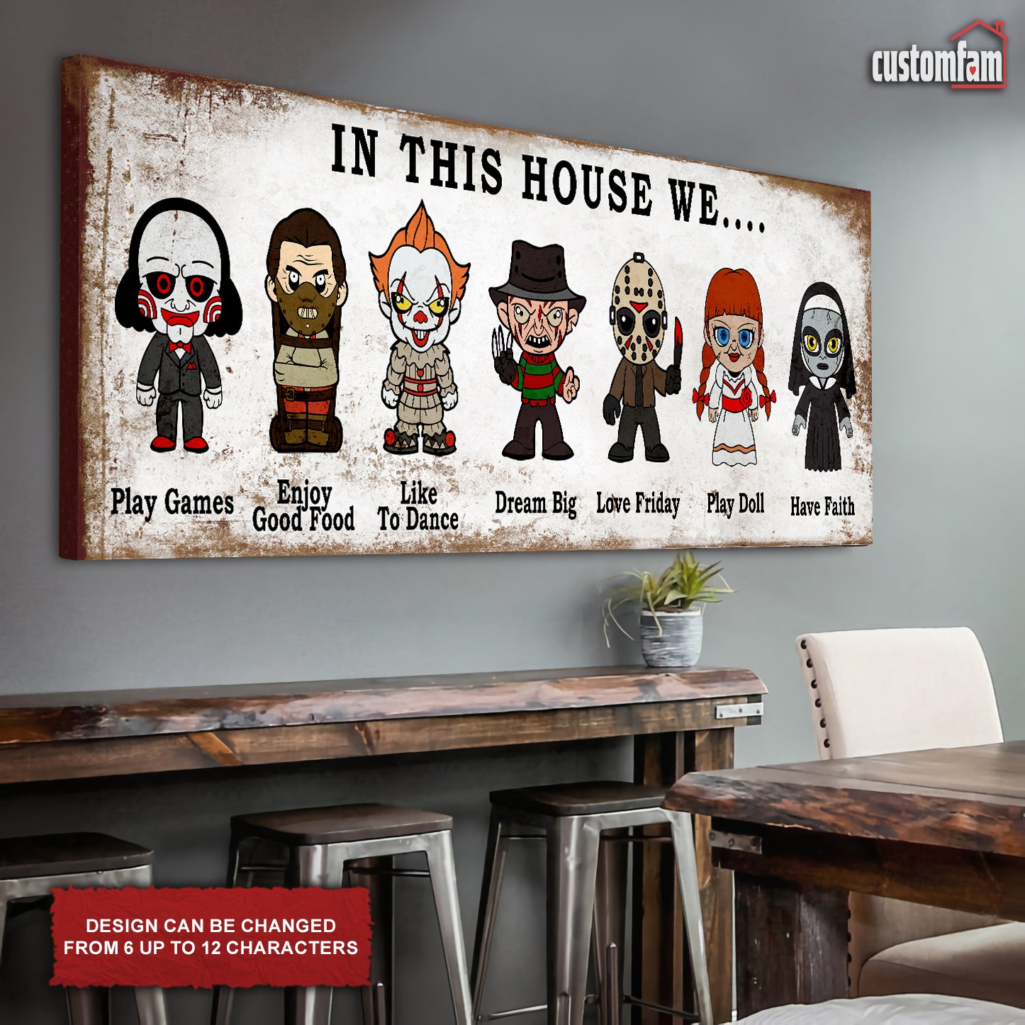 In This House We Horror Canvas, Horror Movies Sign, Halloween Decor ...