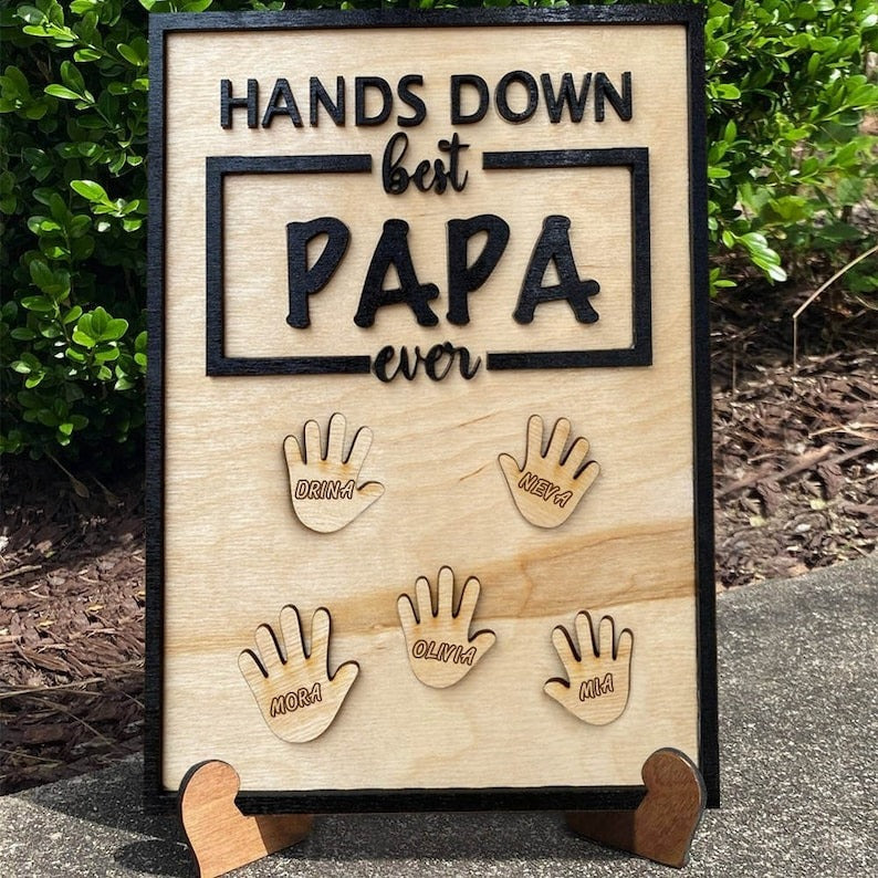 Personalized Best Dad Ever Hands Down Frame Wood Sign With Kids Name F ...