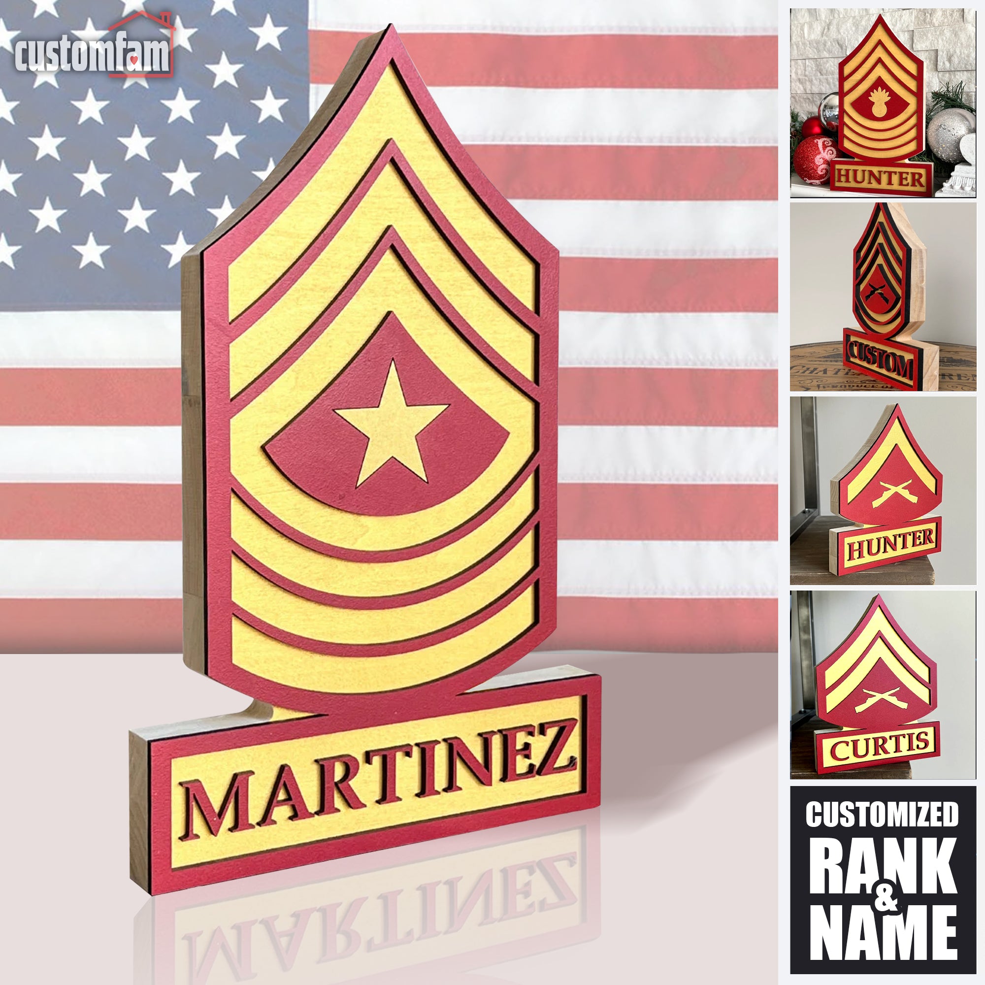 Personalized USMC Rank Self Standing Name Plate, Veteran Day Gifts ...