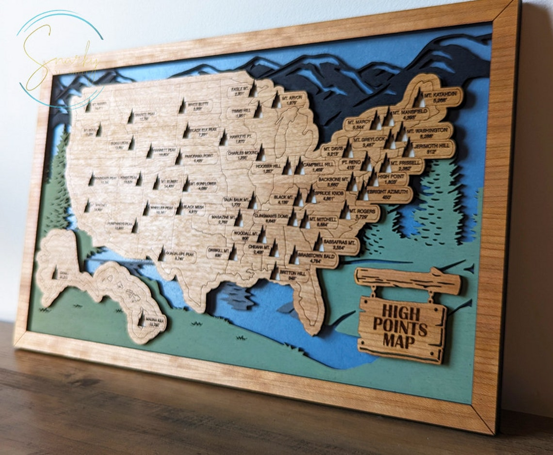 Highest Points In Each State Map, Highest Points Travel Map Tracker, B ...