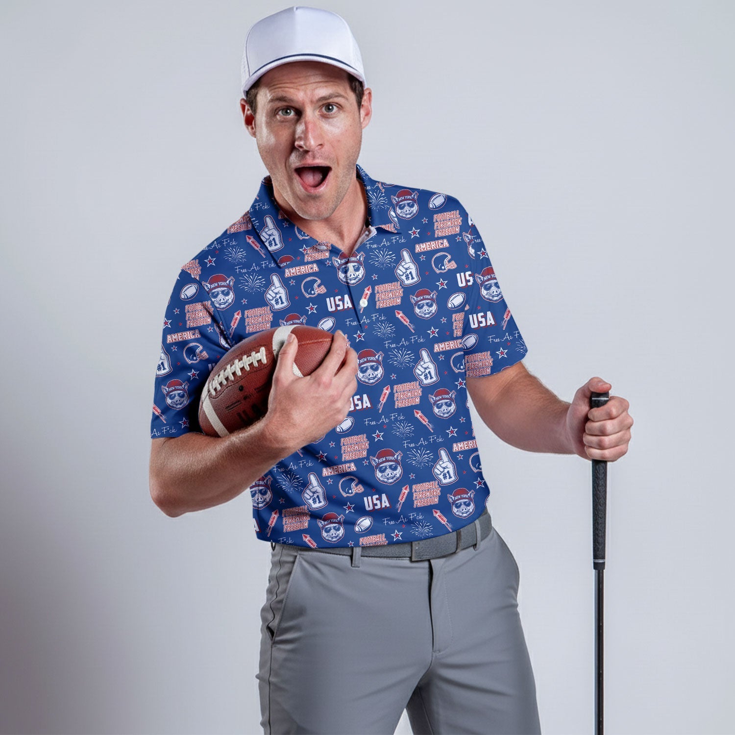 Hog Head Red White Blue Sport Polo, American Football League Gift Idea ...