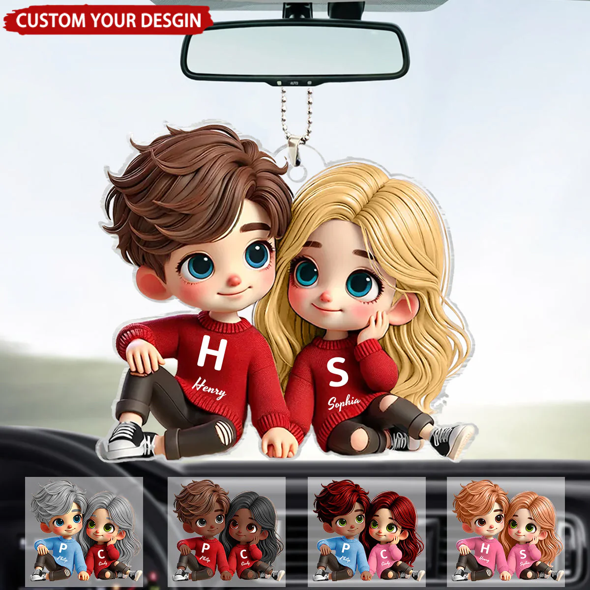 Cute Couple Sitting Together Acrylic Ornament, Keychain For Couple, Cu ...