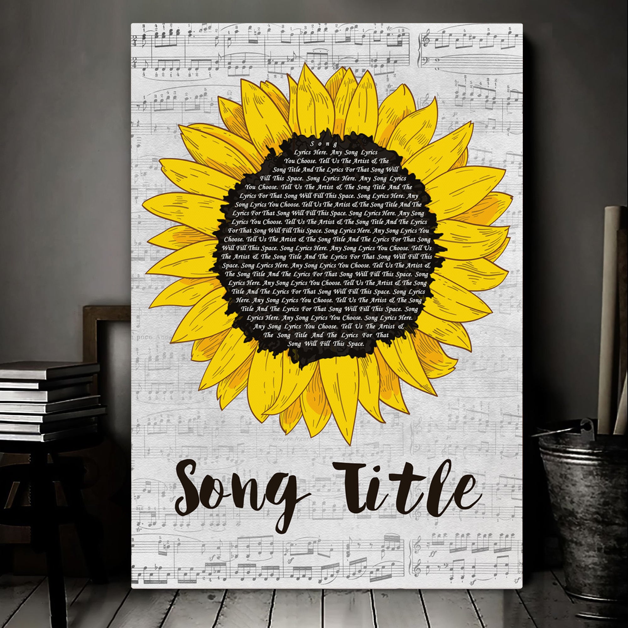 Personalized Sunflower Music Wall Art With Song Lyrics, Music Wall Dec ...