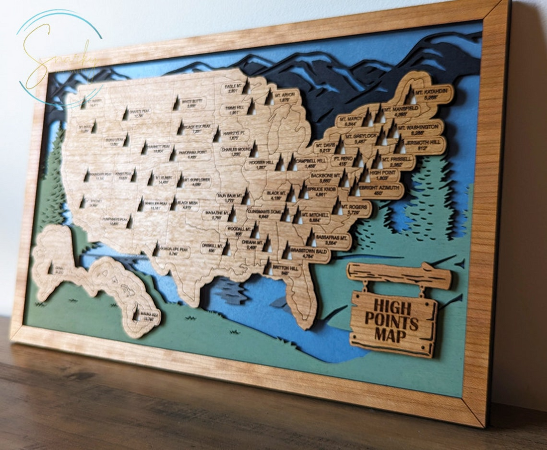 Highest Points In Each State Map, Highest Points Travel Map Tracker, B ...
