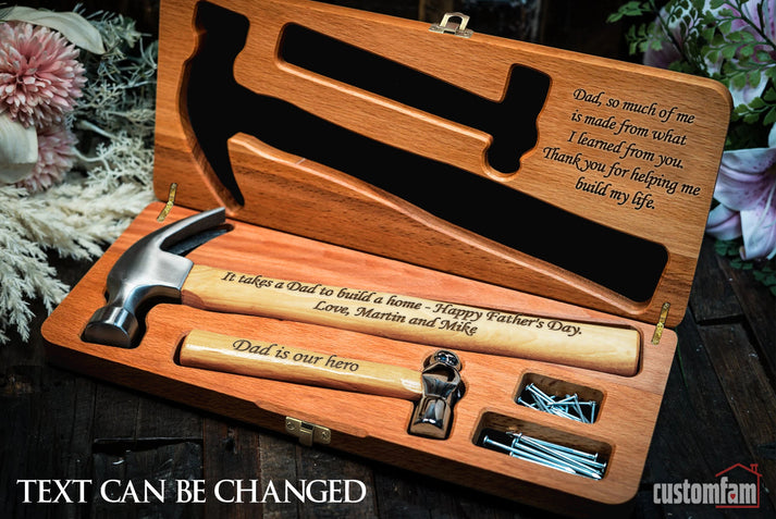 Worthy Dad Personalised Engraved Hammer Gift Set with Wooden Box and N ...