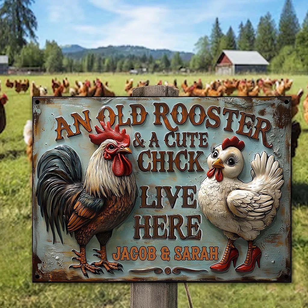 An Old Rooster & A Cute Chick Live Here Personalized Farmer Rectangle ...