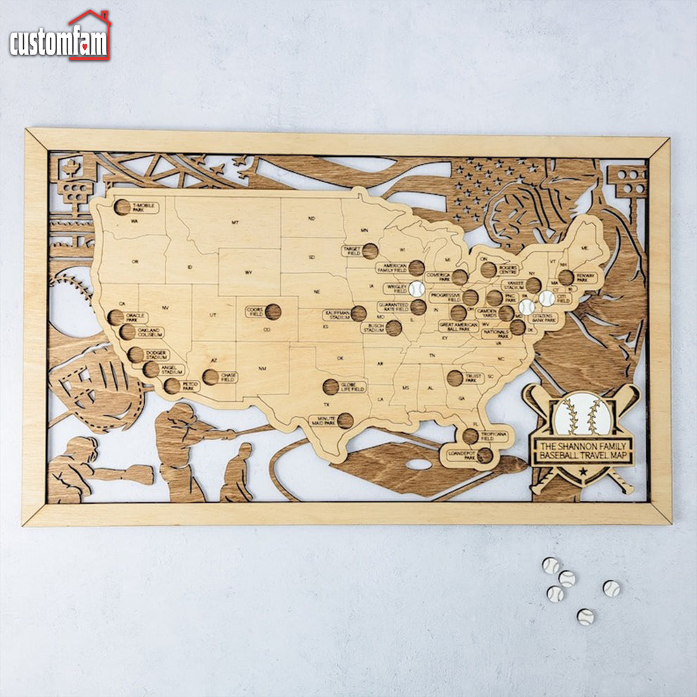 Baseball Stadium Map, Custom Wooden Map, Gift For Baseball Lovers ...