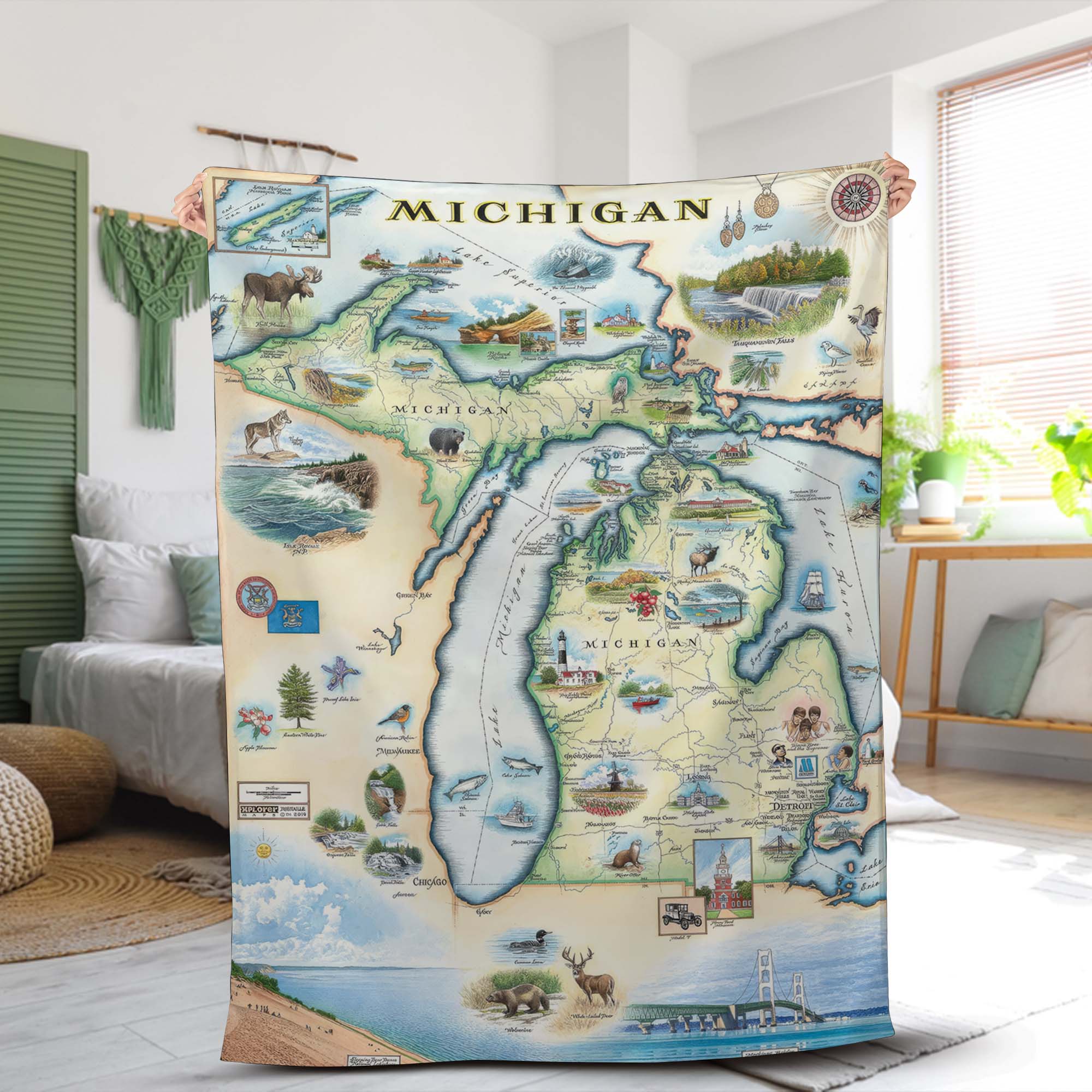 Michigan State Map Blanket, Gift For Travelers, Outdoor Gift – CustomFam