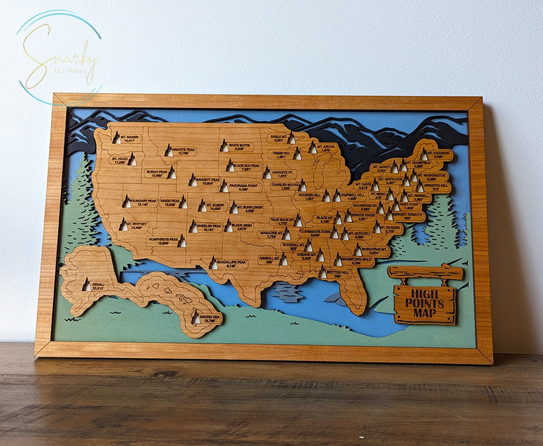 Highest Points In Each State Map, Highest Points Travel Map Tracker, B ...