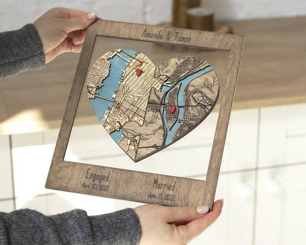 Custom Map Wood Sign, Long Distance Relationship Gift, Gifts For Newly ...