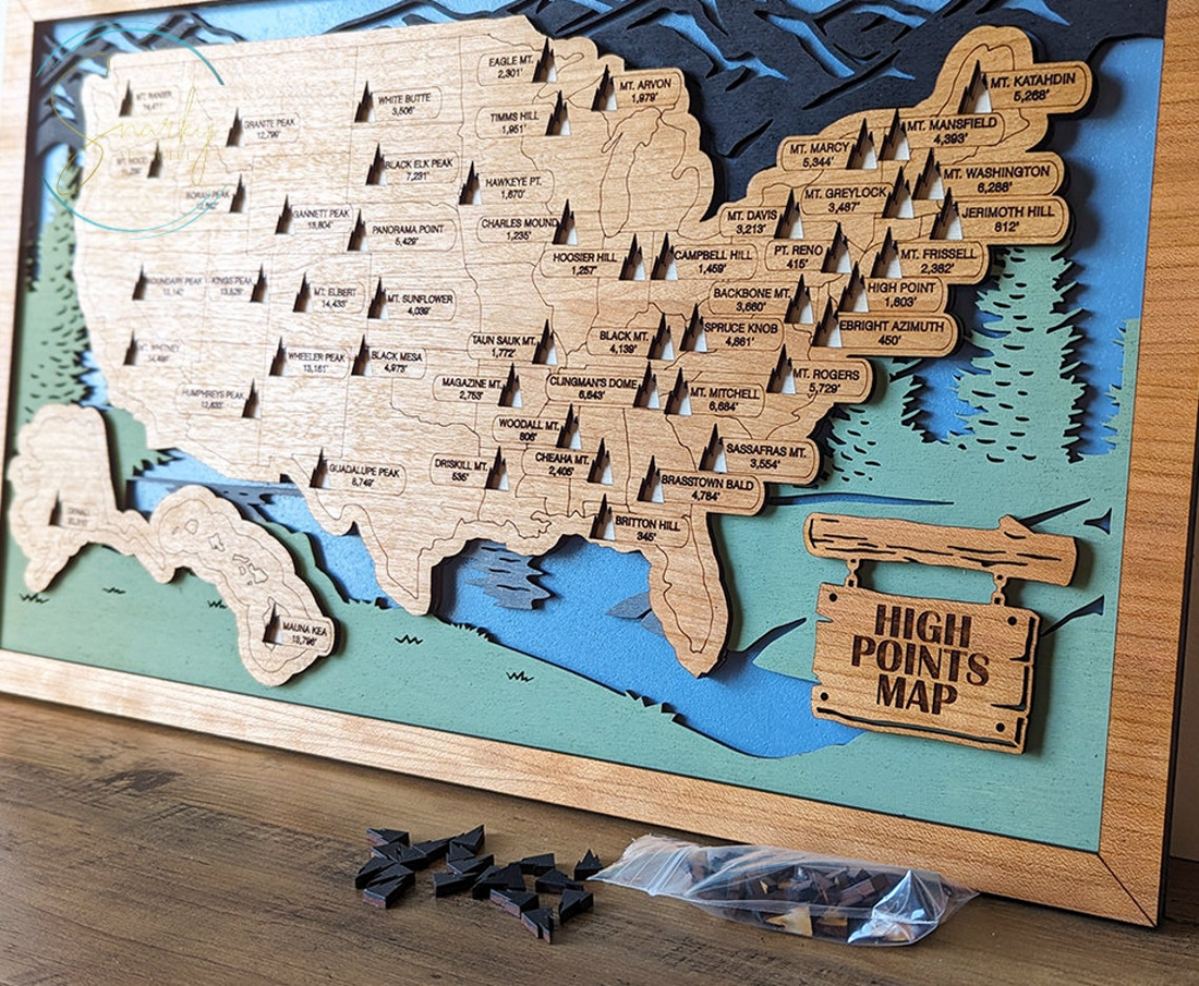 Highest Points In Each State Map, Highest Points Travel Map Tracker, B ...