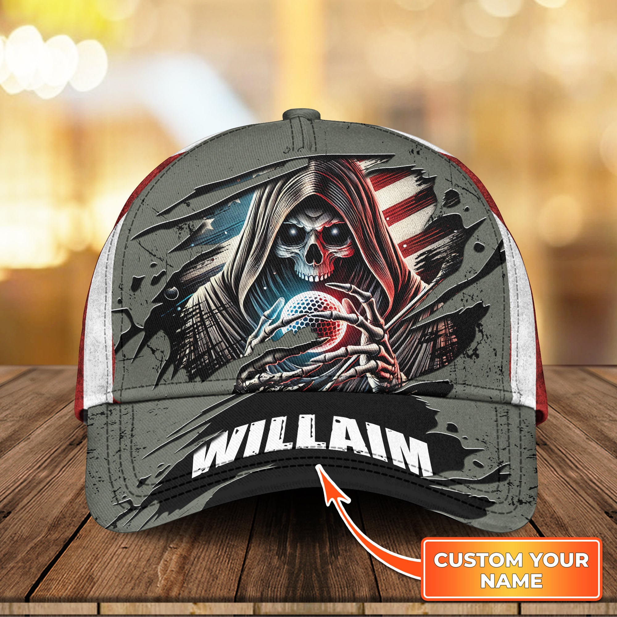Skull And Flag Golf Cap For Men, Personalized Golf Hats, Gift For Golf ...