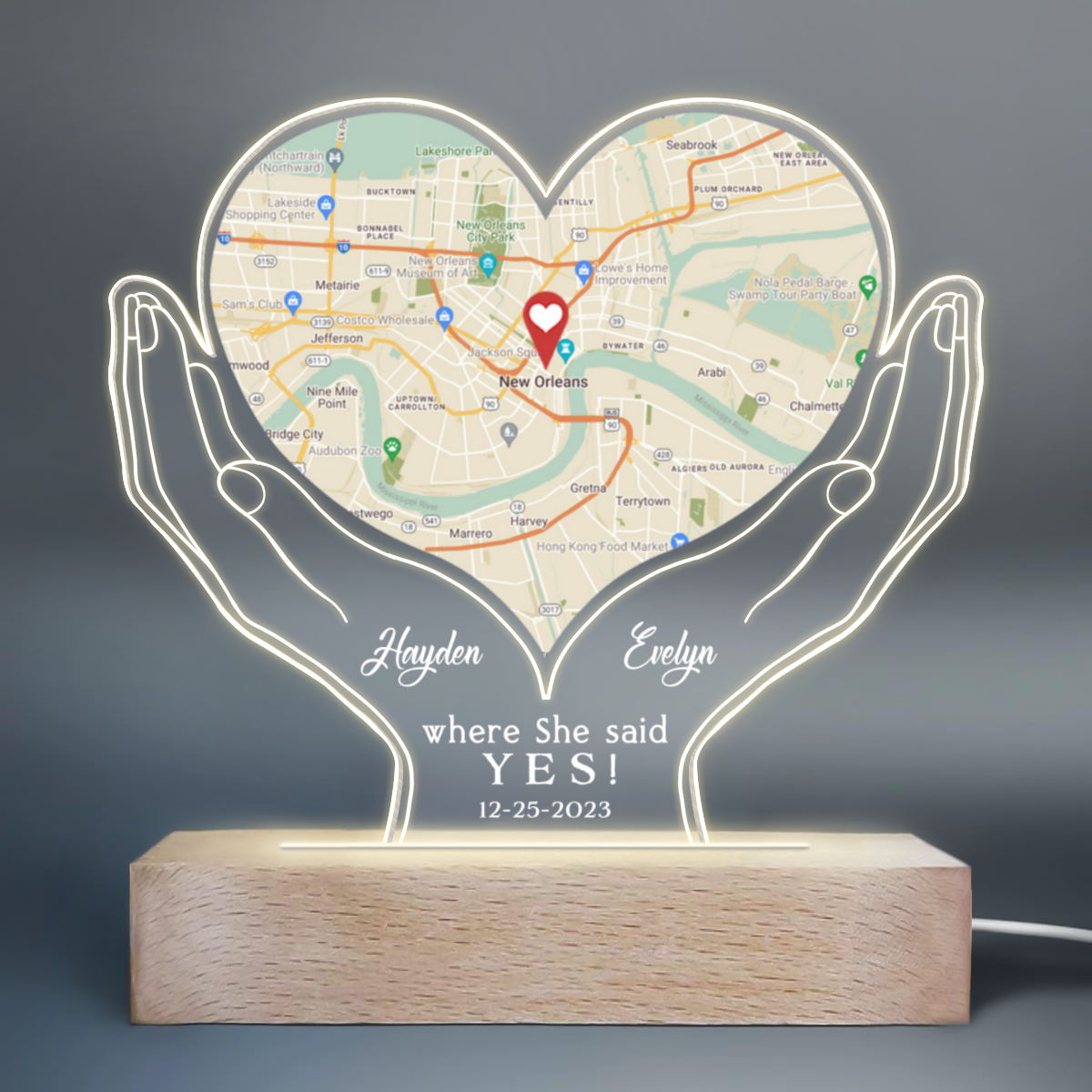Where She Said Yes Personalized 3D Led Light, Location Map Night Light ...