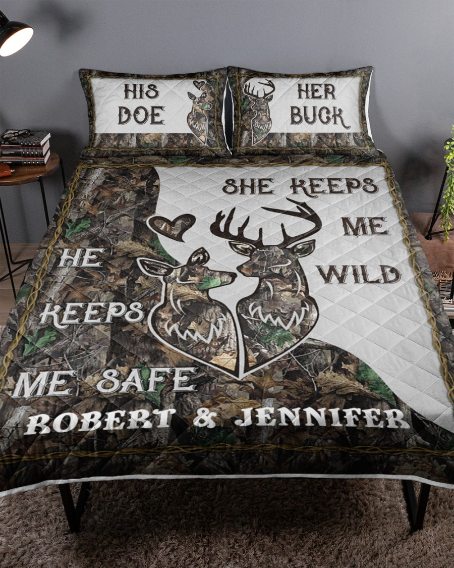 Deer Couple His Doe Her Buck Quilt Bed Sets, Couple Bedding Set, Coupl ...