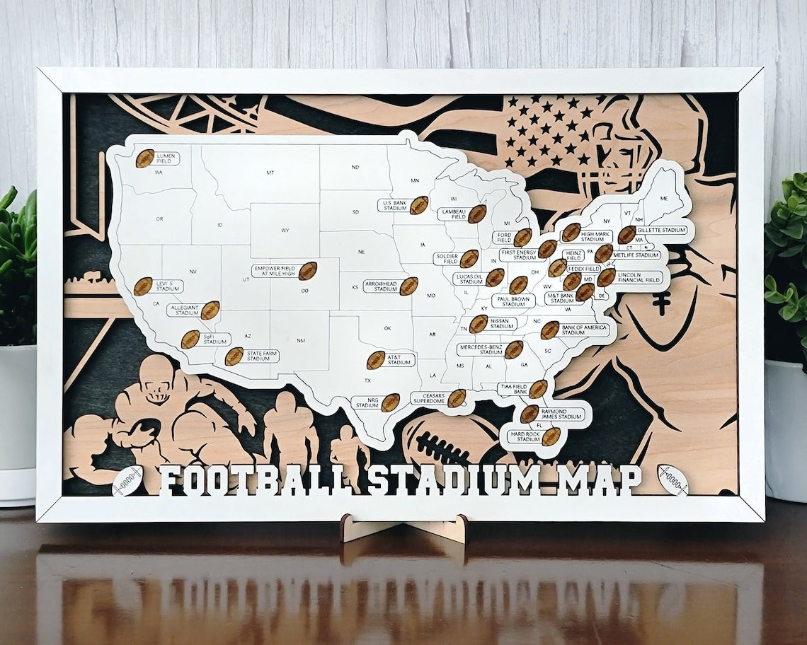 The Stadium Series Football Map, Stadium Tracker Board, Gift For Footb ...