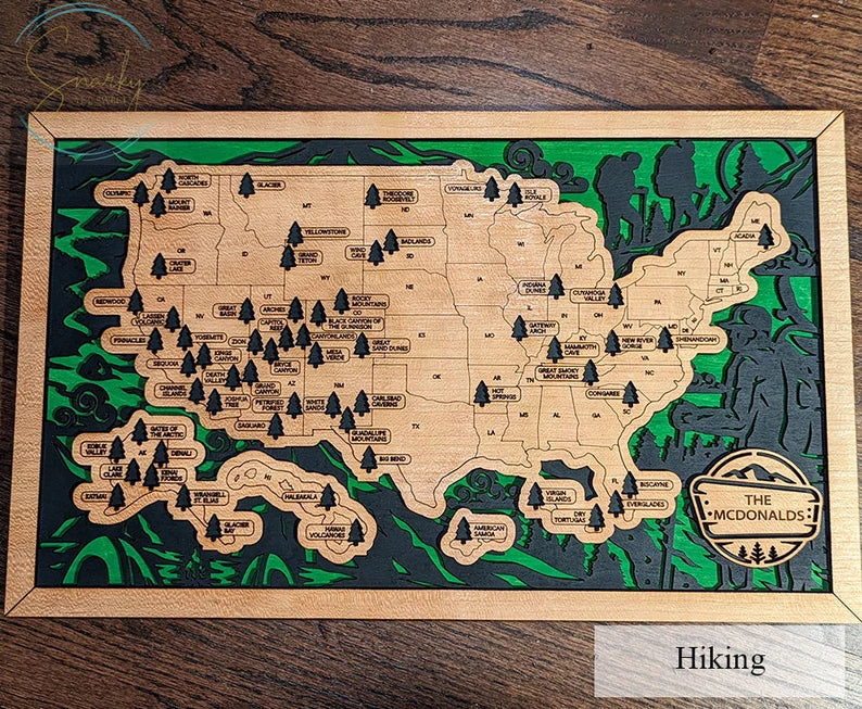 Personalized National Park Map Wooden Checklist Travel With Pins, Nati ...