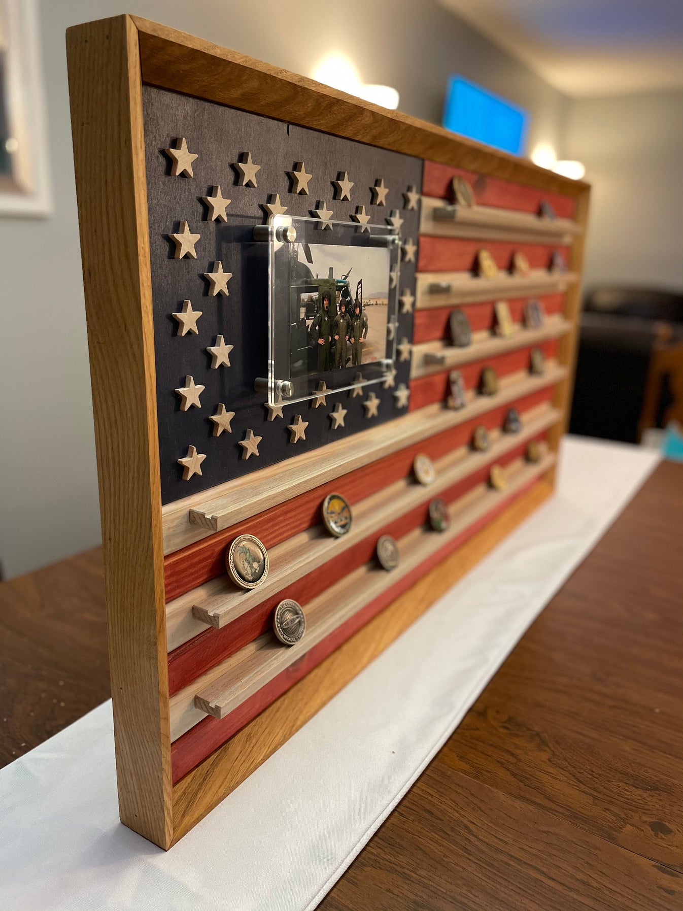 American Flag Military Challenge Coin Display Holder, Custom Photo Woo ...