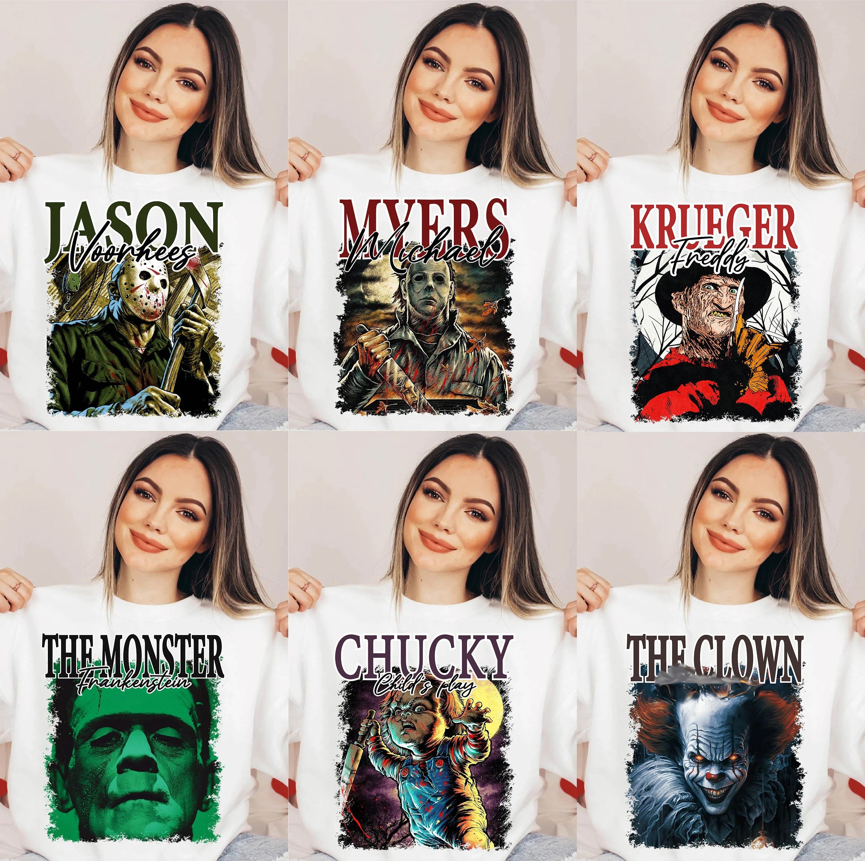 Custom Halloween Horror Characters T-Shirt, Scary Movie Fan Gift, Hall ...