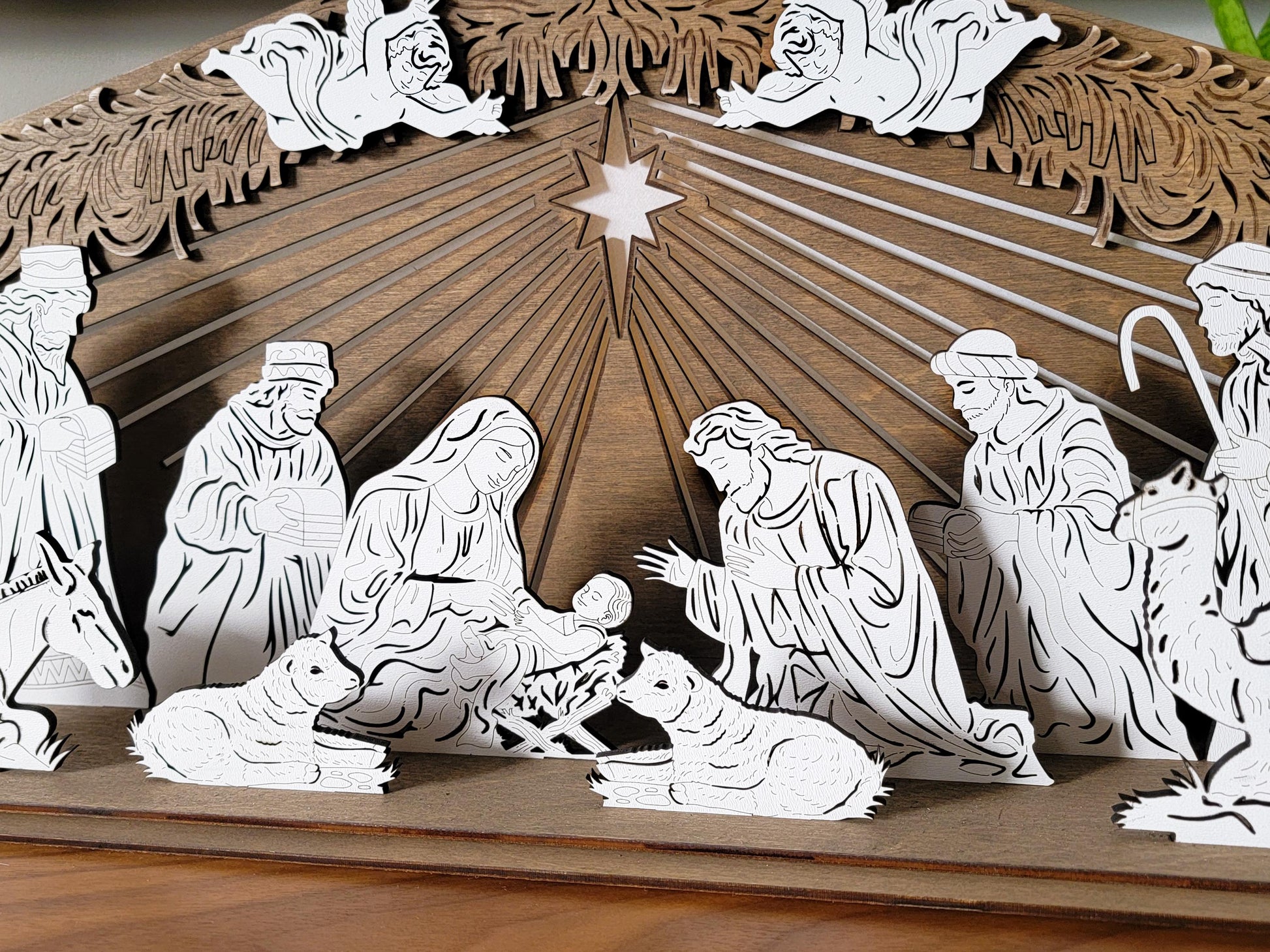 3 Layers Wood Nativity Set, 12 Characters Holy Family, Nativity Scene ...