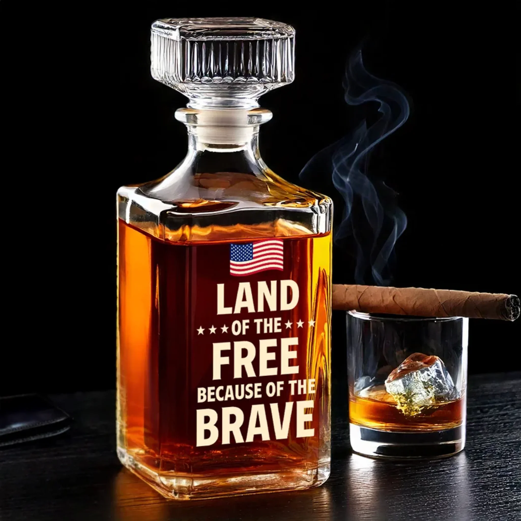 Land Of The Free Because Of The Brave Whiskey Decanter Set American Gl ...