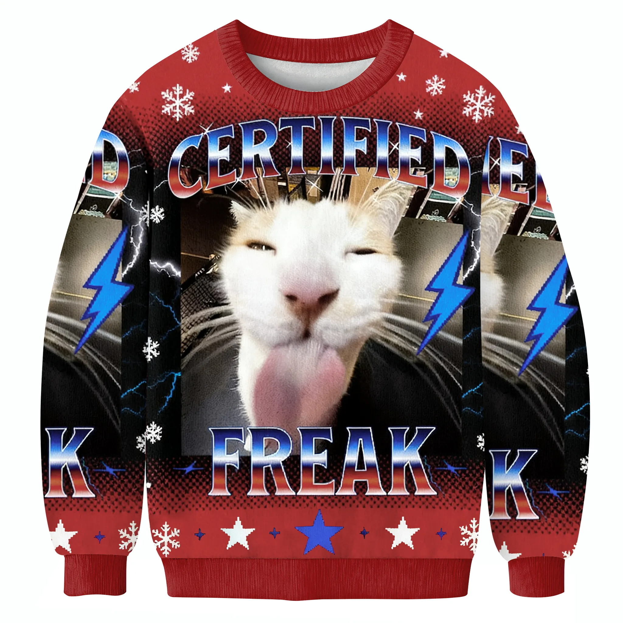 Certified Freak Funny Cat Meme Funny Ugly Sweater, Ugly Xmas Sweater ...