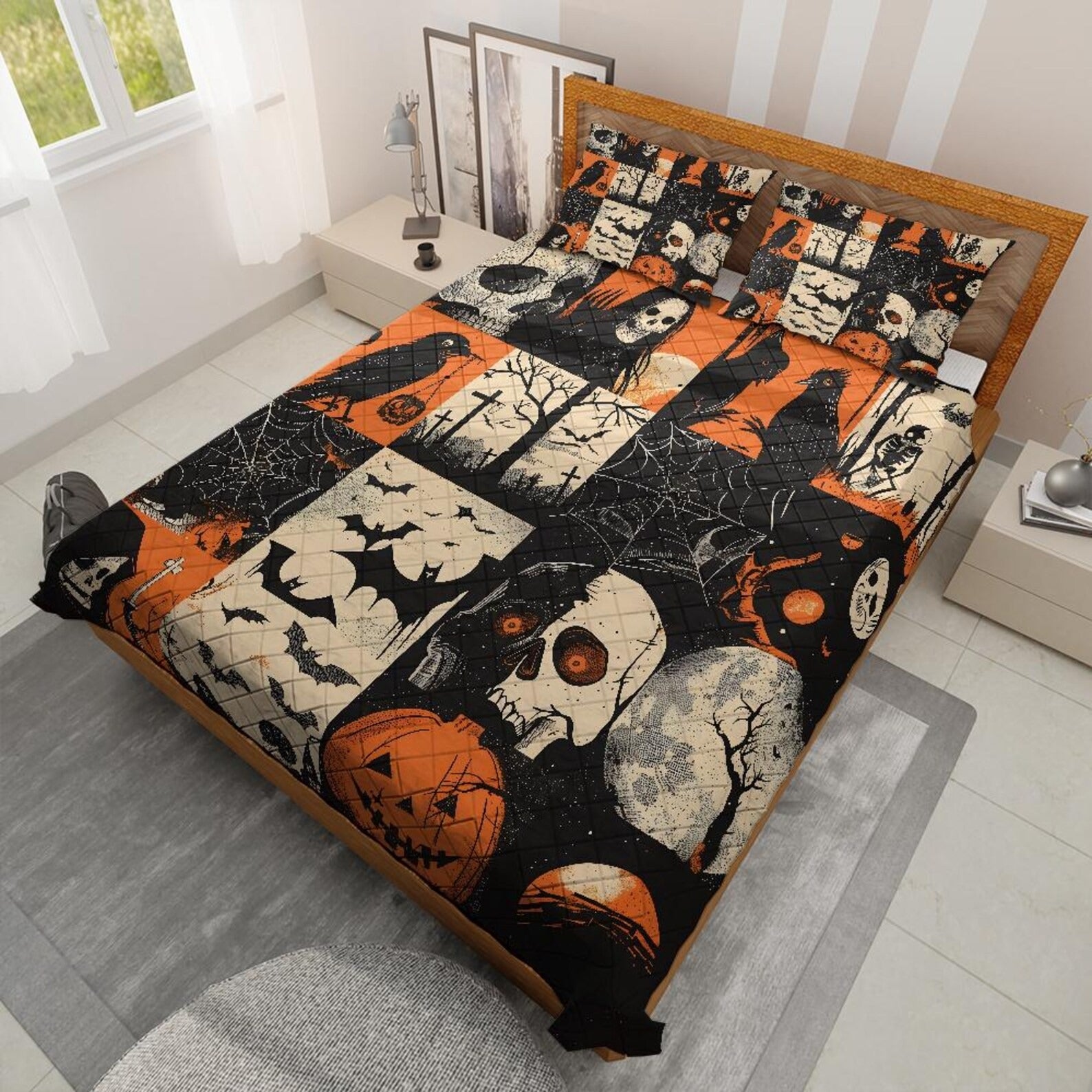 Spooky Ghost Halloween Blanket, Best Bed Blankets, Halloween Quilt Bed ...