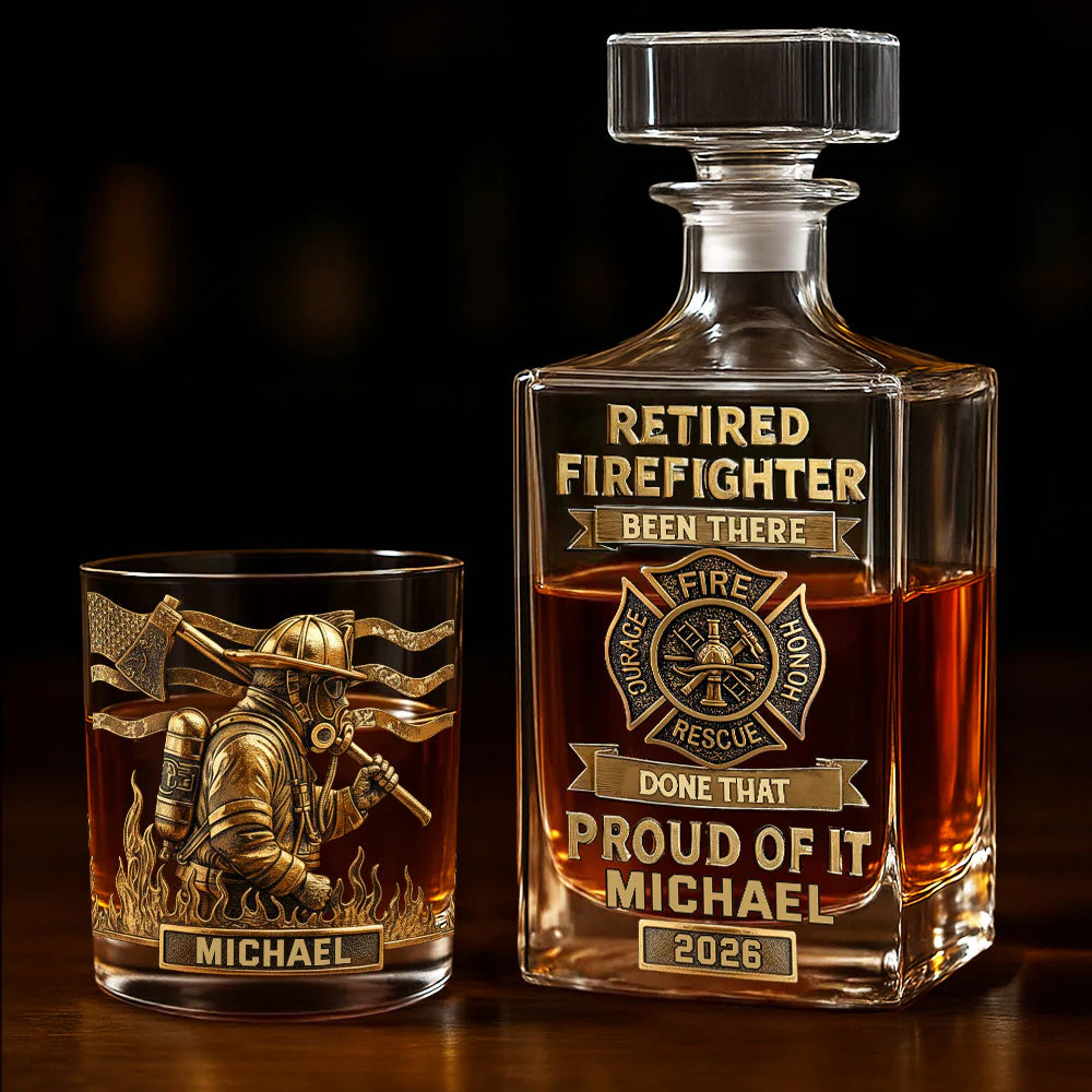 Proud Retired Firefighter Whiskey Decanter Set, Luxury Whiskey Glass ...