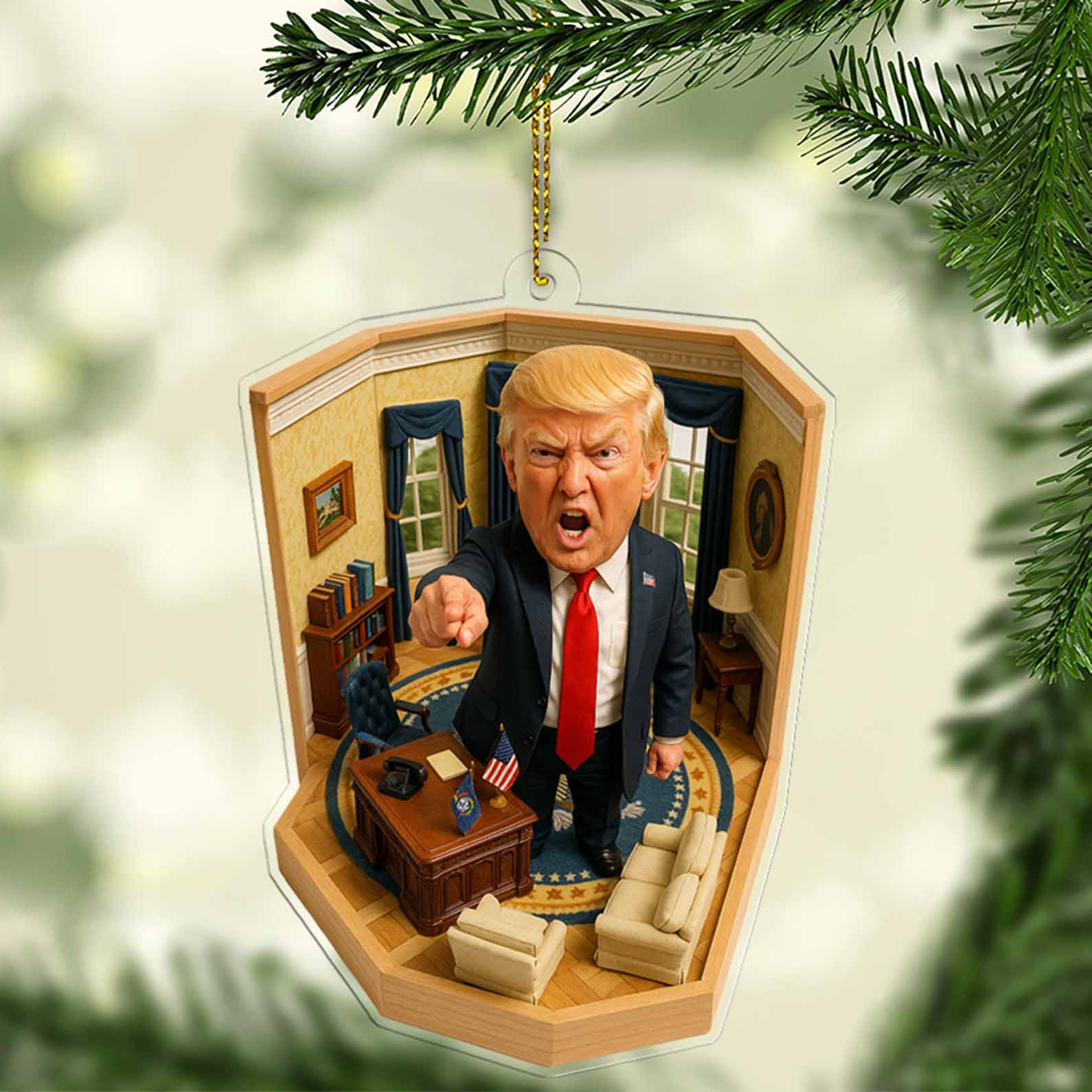 President Trump Command Pose Oval Office 2D Acrylic Ornament, Funny Ke ...
