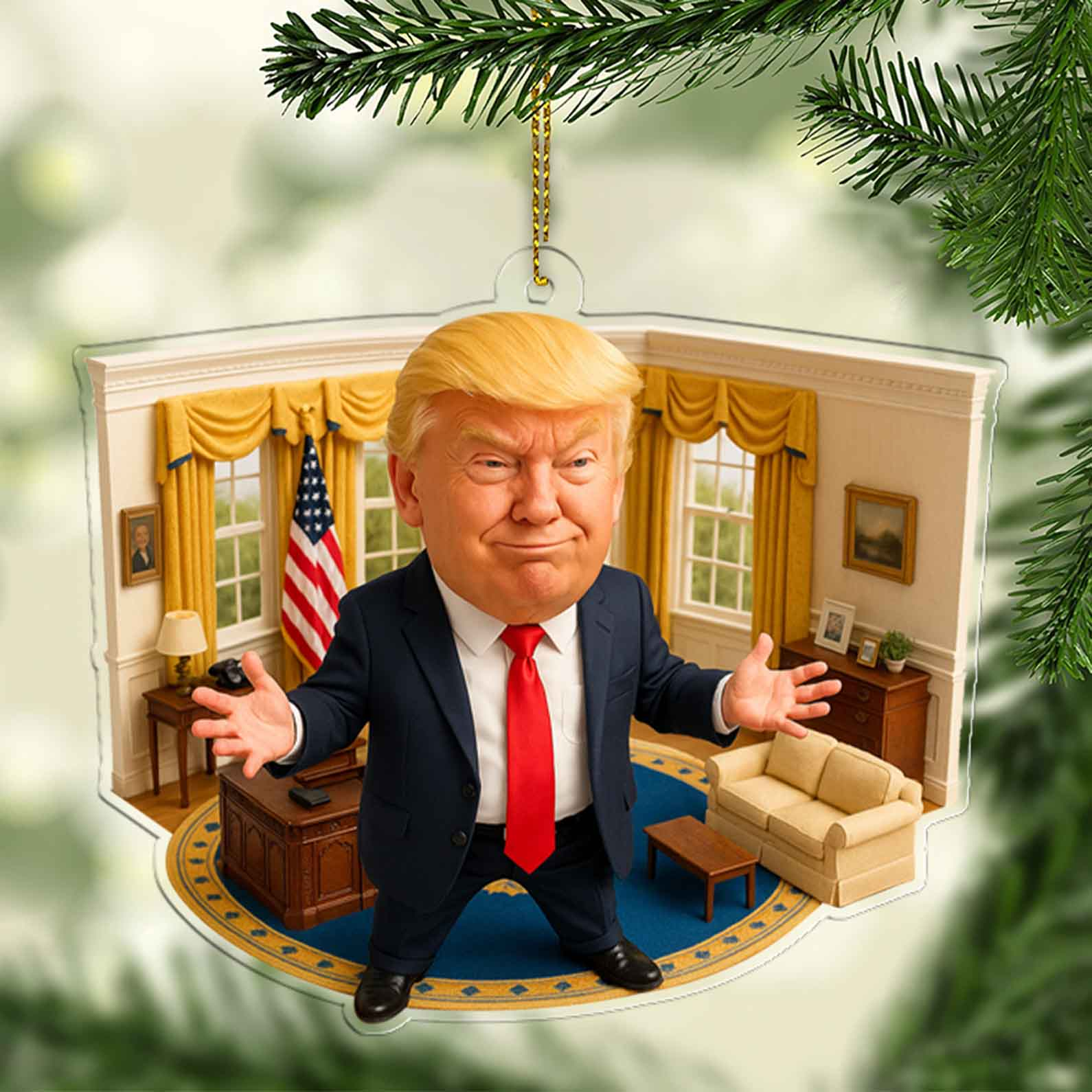 Funny President Trump Oval Office 2D Acrylic Ornament, Funny Keychain ...