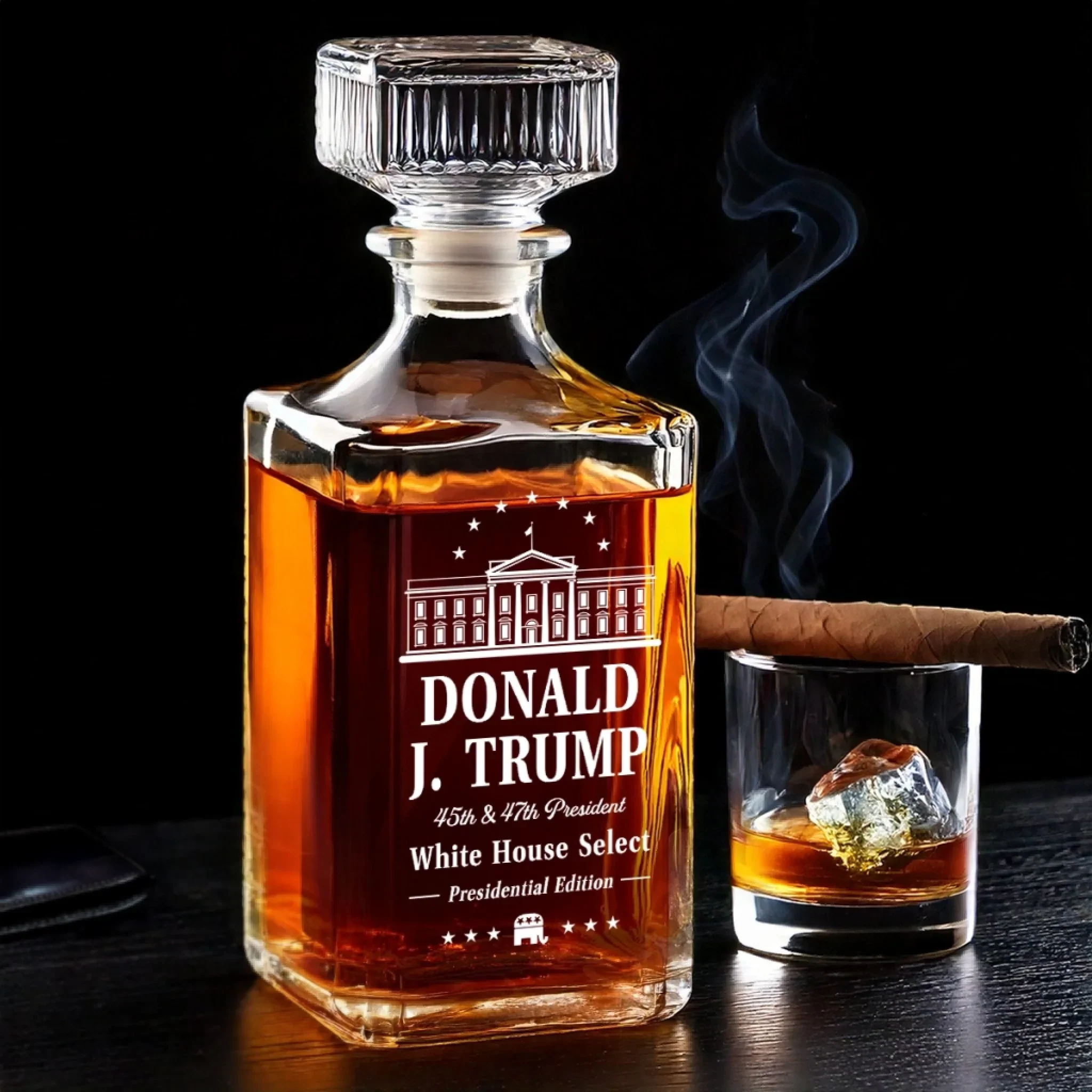 Trump 45th & 47th President Glass Whiskey Decanter Set American Glassw ...