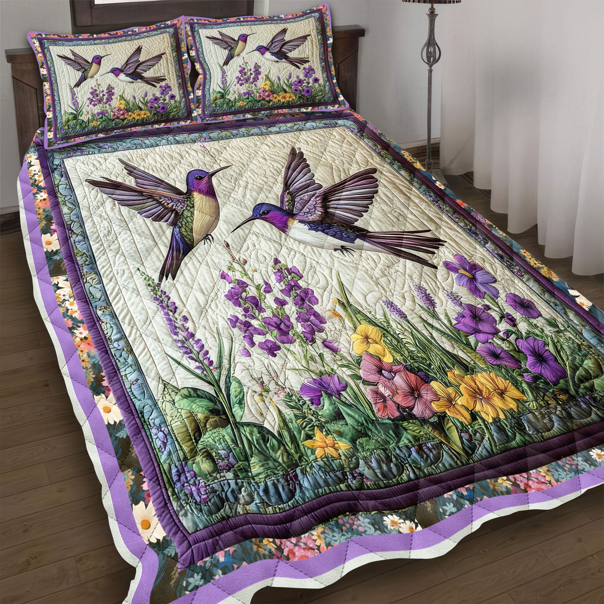 Humming Bird Couple Quilt Bed Sets, Couple Bedding Set, Couple Valenti ...