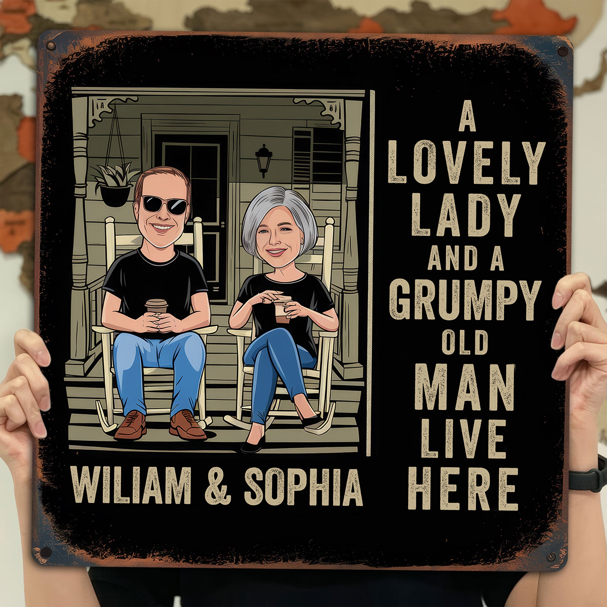A Lovely Lady And A Grumpy Old Man Live Here Custom Metal Sign, Metal ...