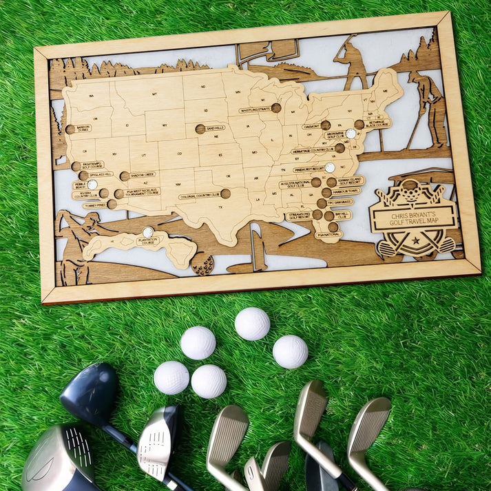 Golf Course Wooden Travel Maps, Golf Map USA With Pin, Gift For Golfer ...