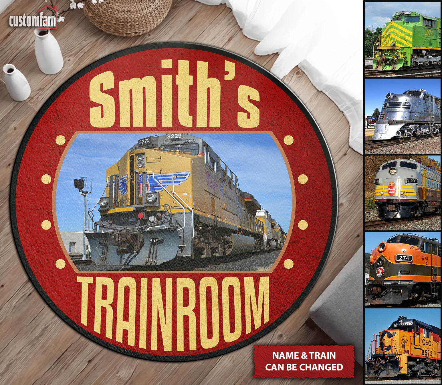 Personalized Trainroom Round Rug, Railroad Round Mat, Living Room Deco ...